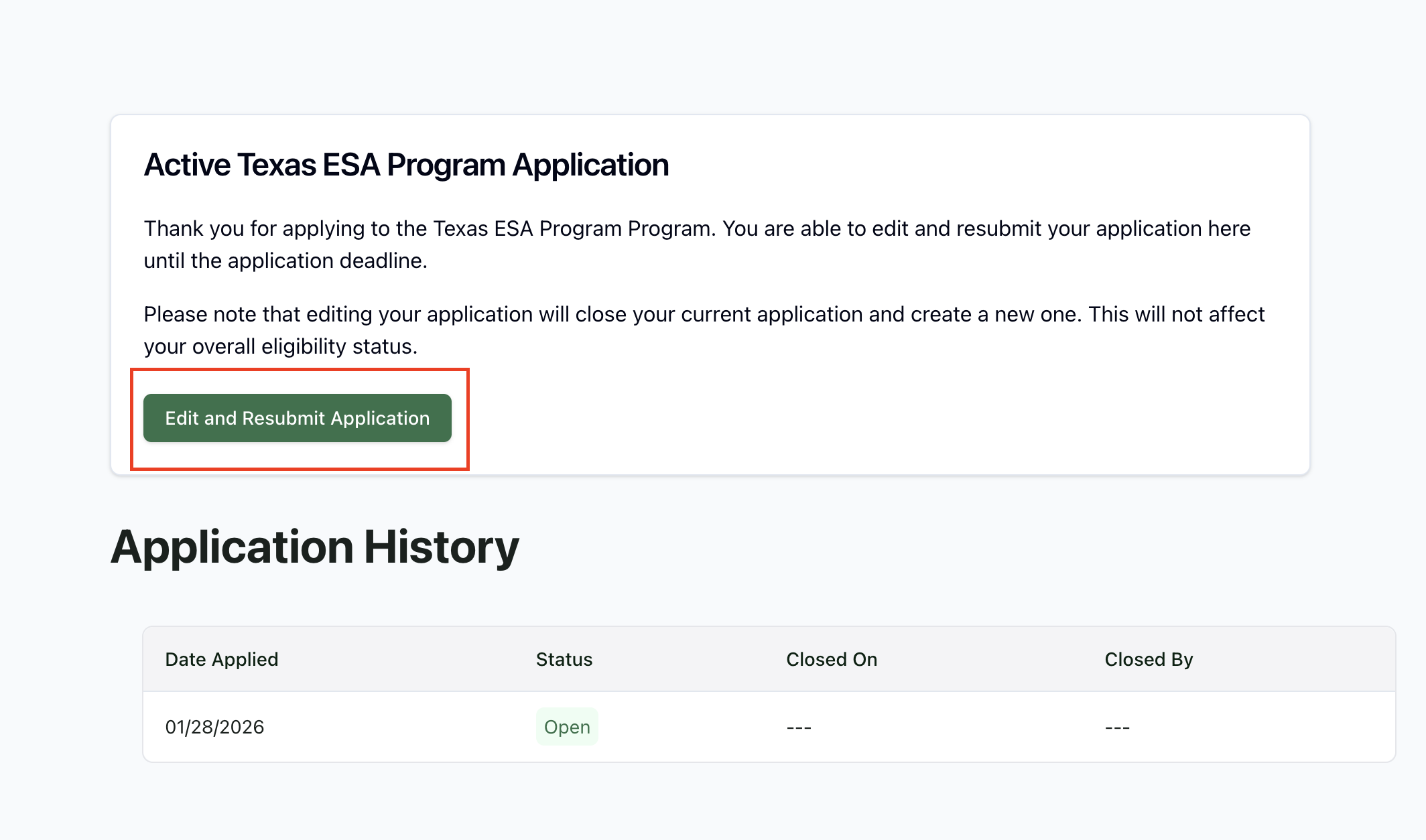 How to Edit Application from the Application History – Odyssey