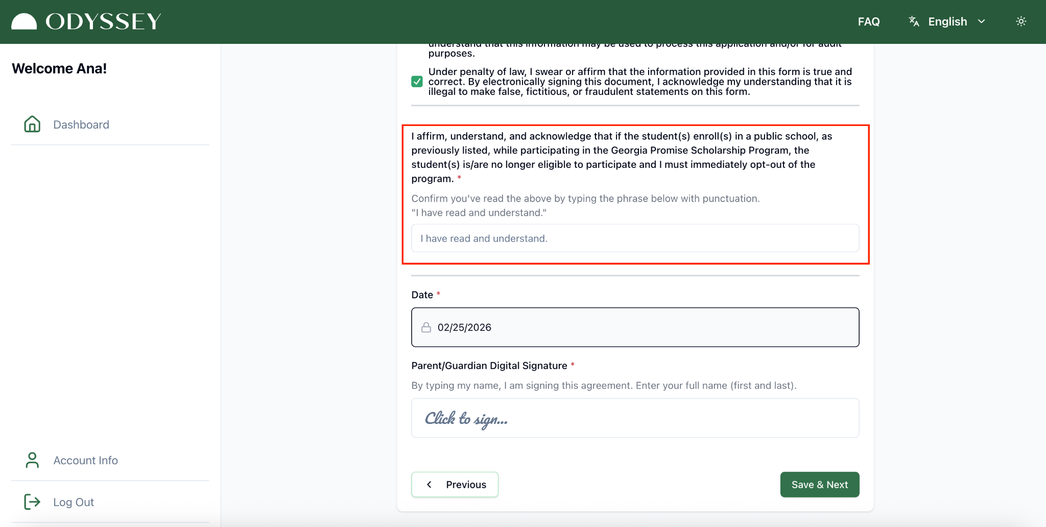Georgia Promise Application Walkthrough – Odyssey